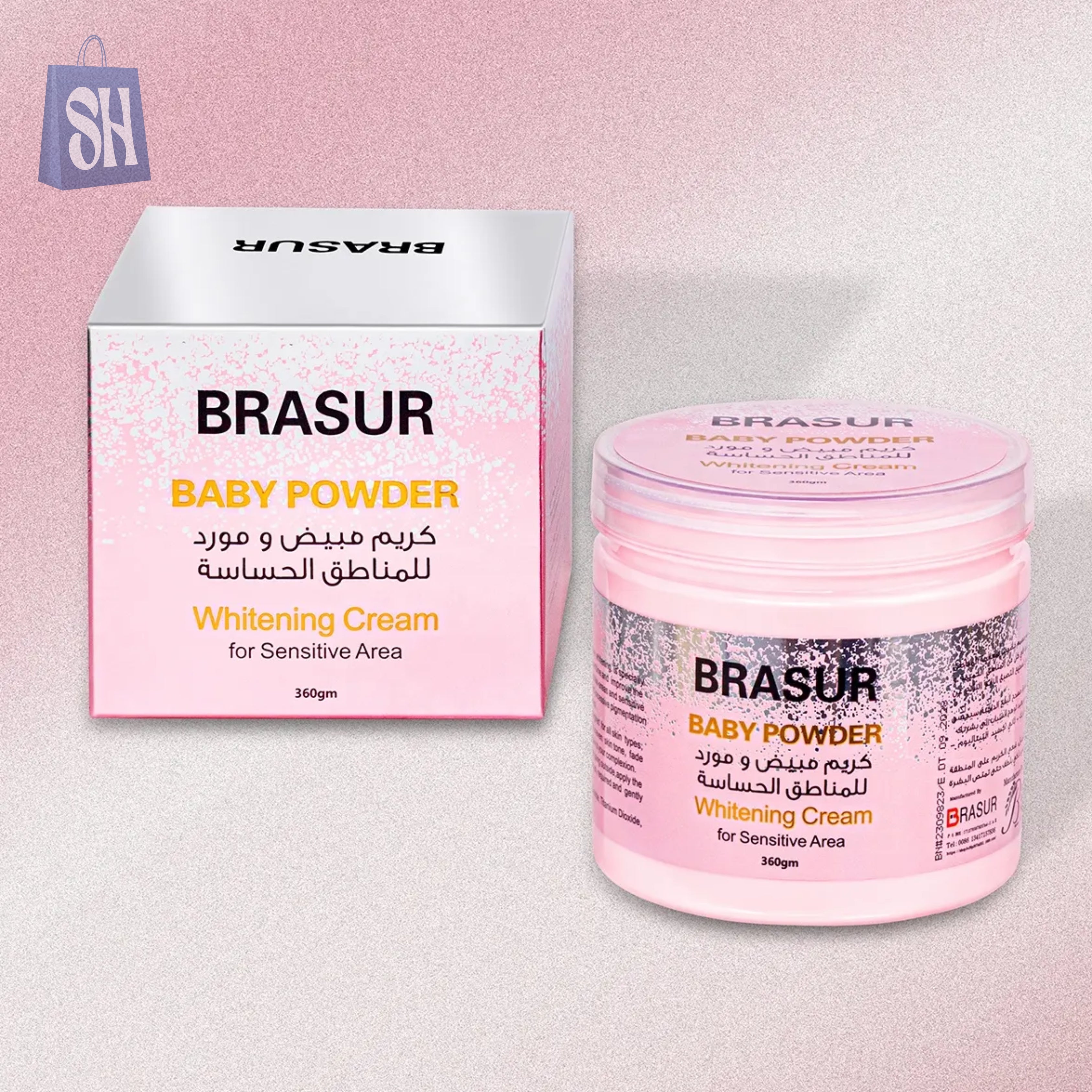 BRASUR Baby Powder Whitening Cream for Sensitive Areas – 360g – SH